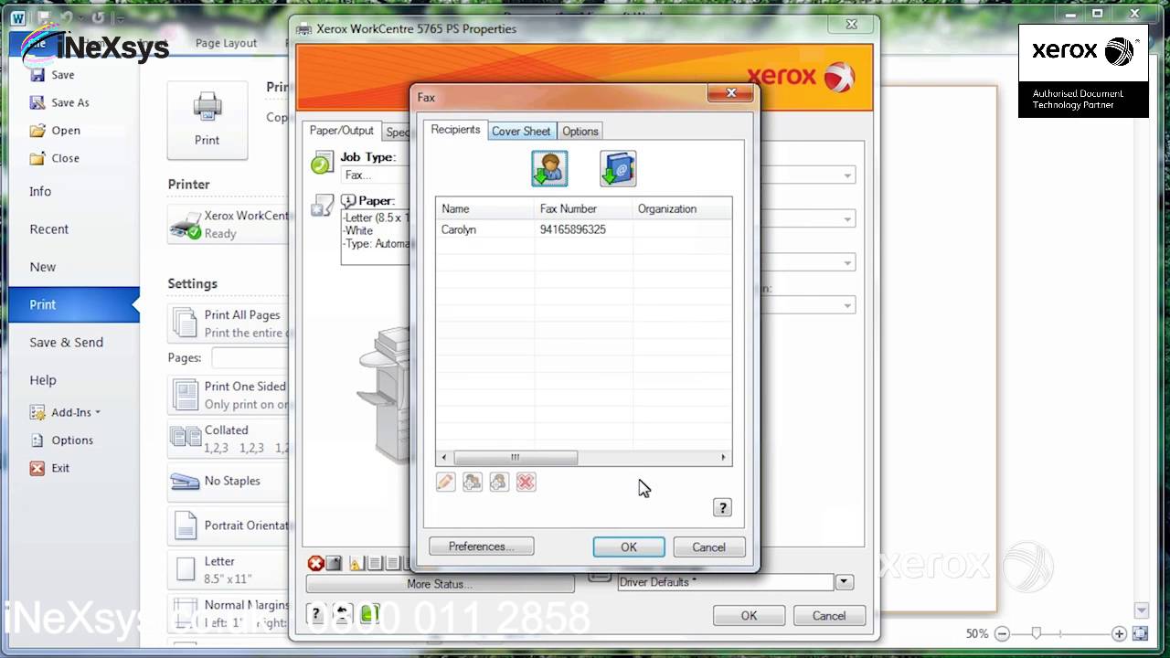 Fax from Windows 7 Print Driver - Xerox WorkCentre 78 Series C8030 ...