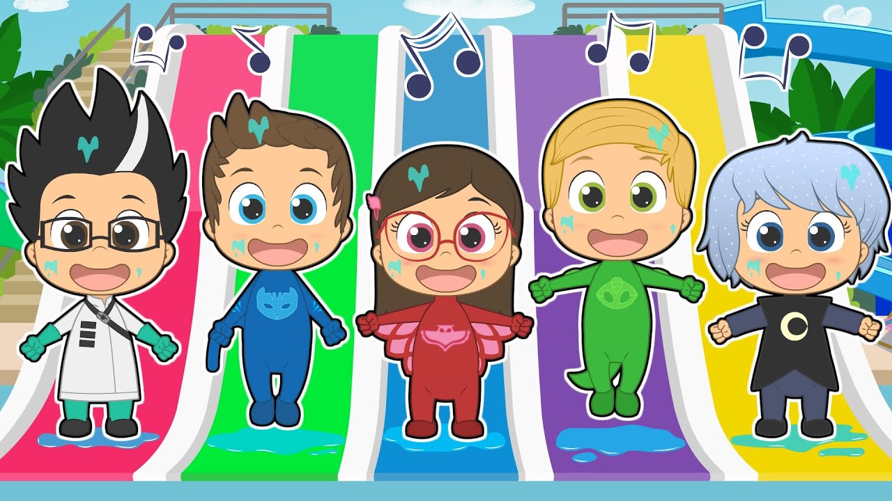 CINCO BEBÉS 🦸 Superhéroes pijama en Toboganes - YouTube