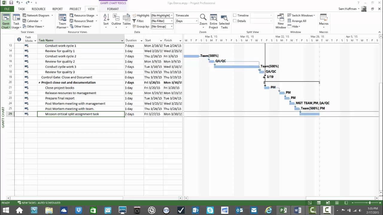 Versatile Company's Microsoft Project Tutorials: Splitting Task Assignments - YouTube