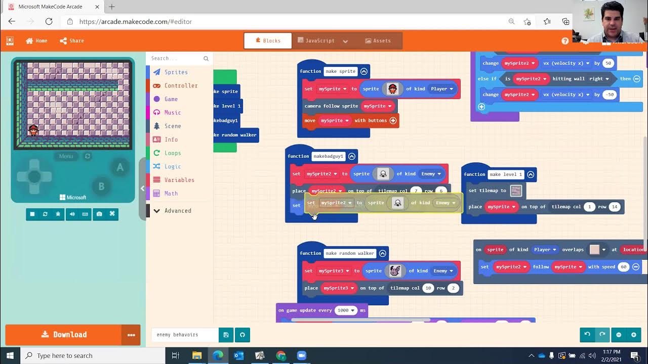 MakeCode Arcade: AI Behaviors, Patrolling and Chasing enemies, Random ...