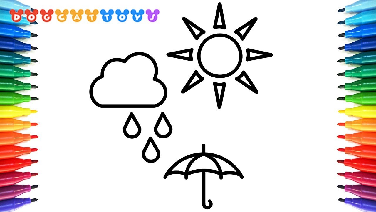 How to Draw and Color WEATHER, SUN, CLOUD, & UMBRELLA Drawing, Coloring ...