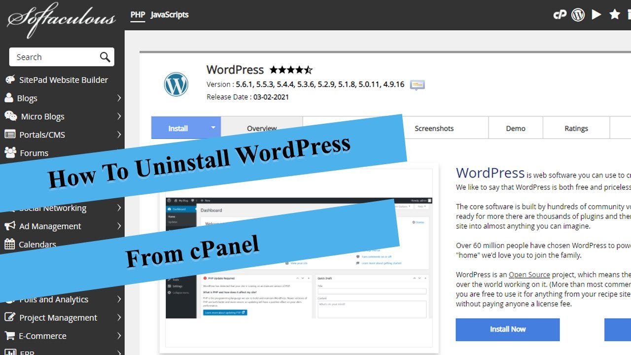 How To Uninstall WordPress From CPanel Using Softaculous Step By Step ...