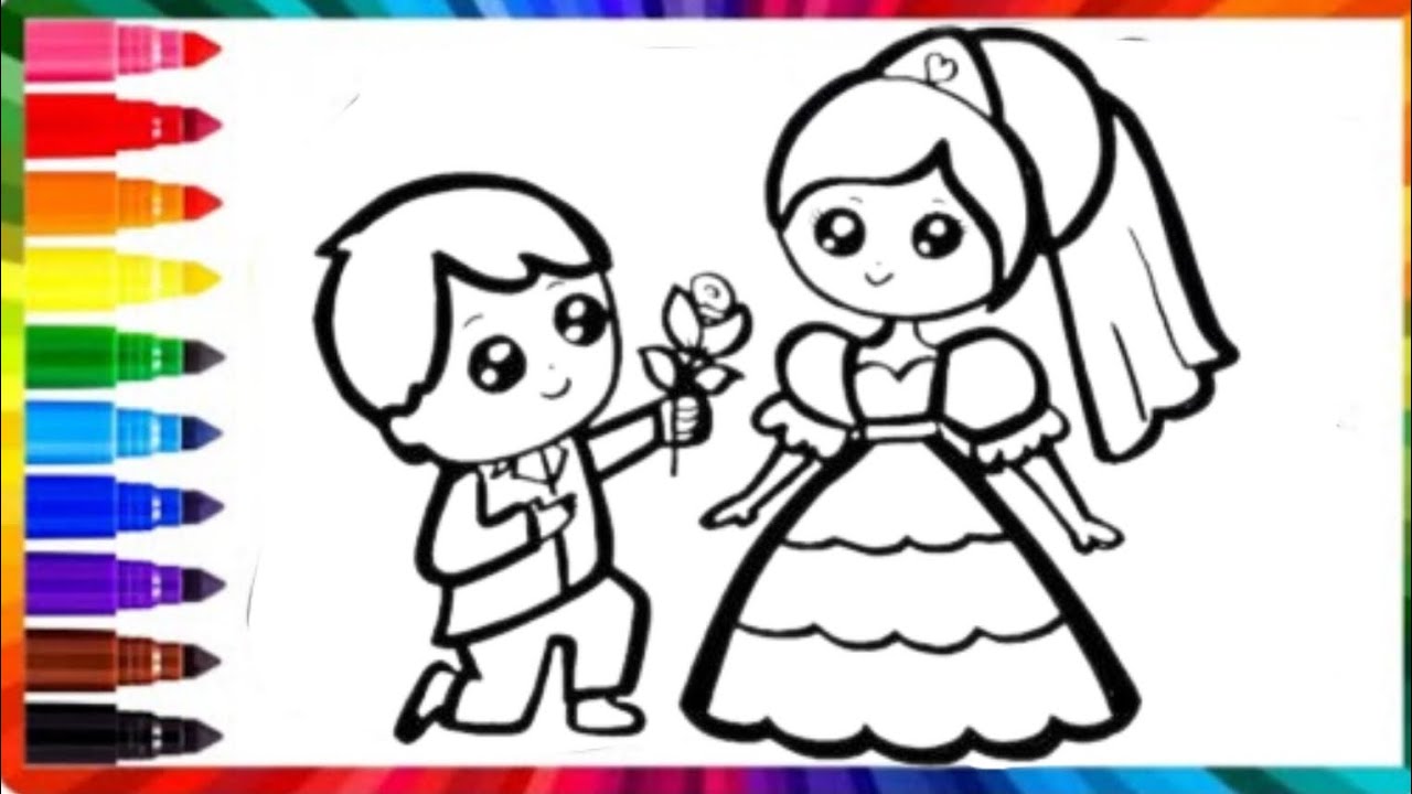 How to draw a Bride And Groom for kids/Drawing,Painting and Coloring ...