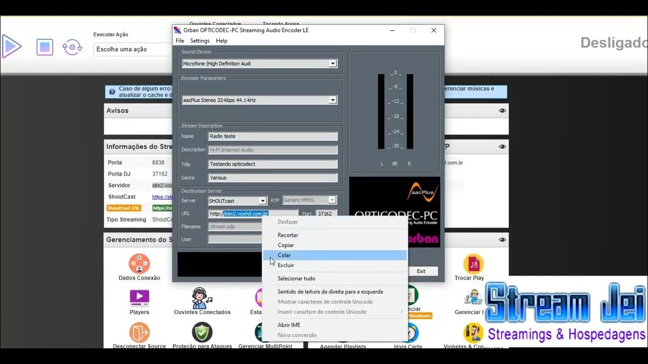 Como configurar o Opticodec LE PC para transmissão ao vivo painel ...