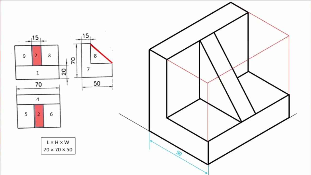 How to draw Isometric View of Engineering Objects from Orthographic ...