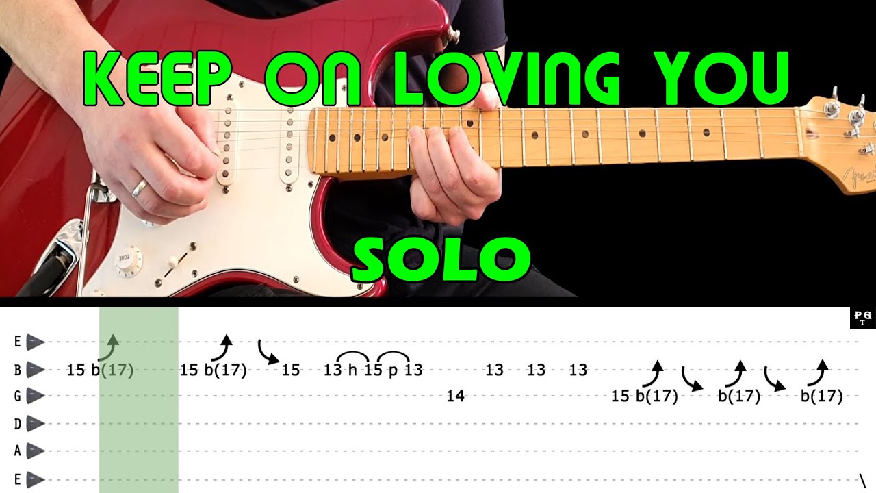 KEEP ON LOVING YOU - Guitar lesson - Guitar solo with tabs (fast & slow ...