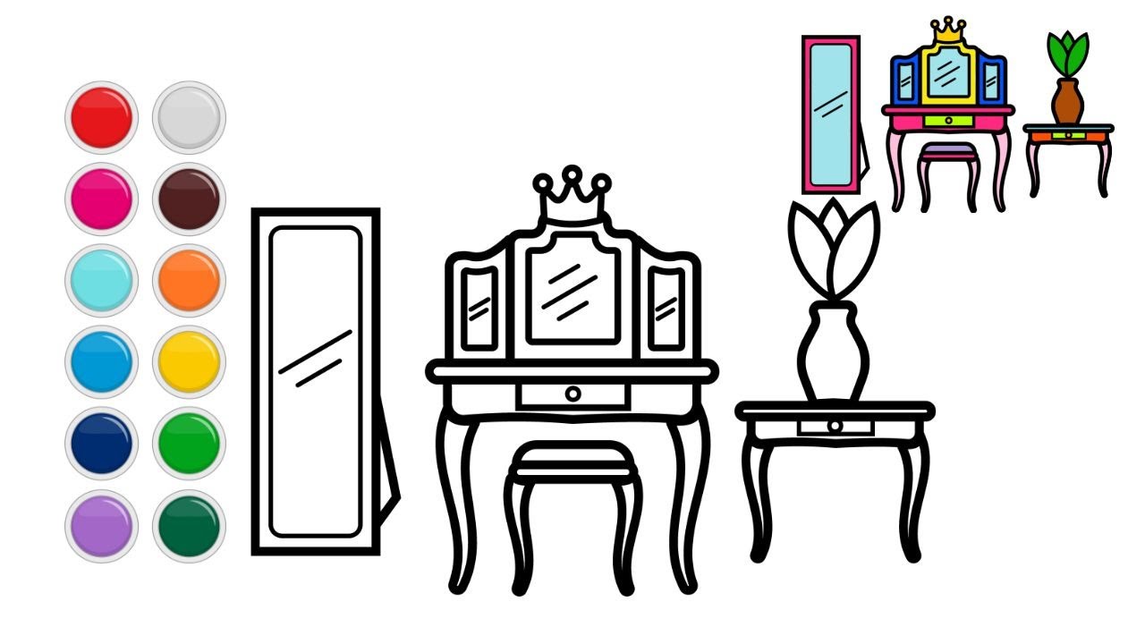 Menggambar dan mewarnai meja rias untuk anak-anak | makeup table ...