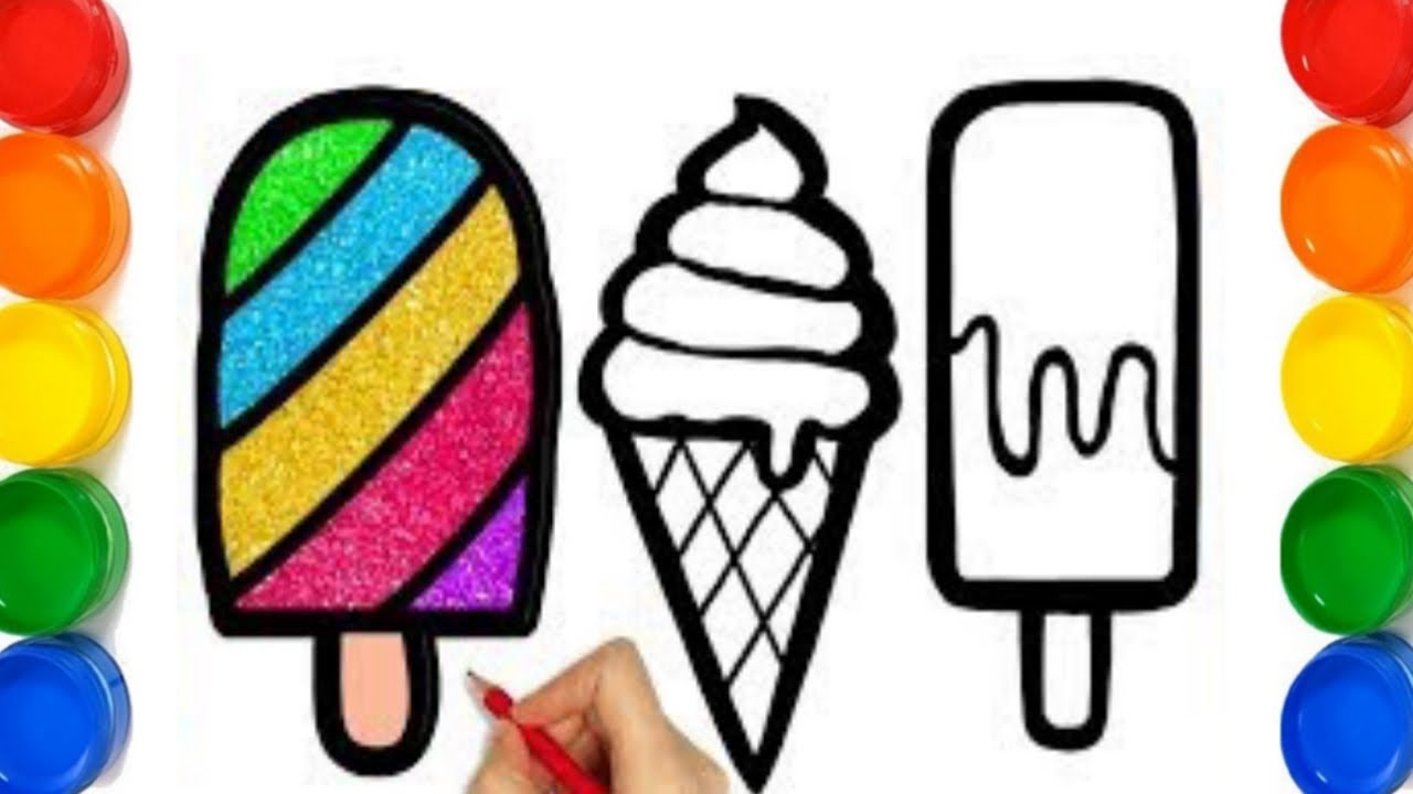 How to draw Ice cream 🍨 & Fish 🐟 for kids* Cute Ice cream drawing ...