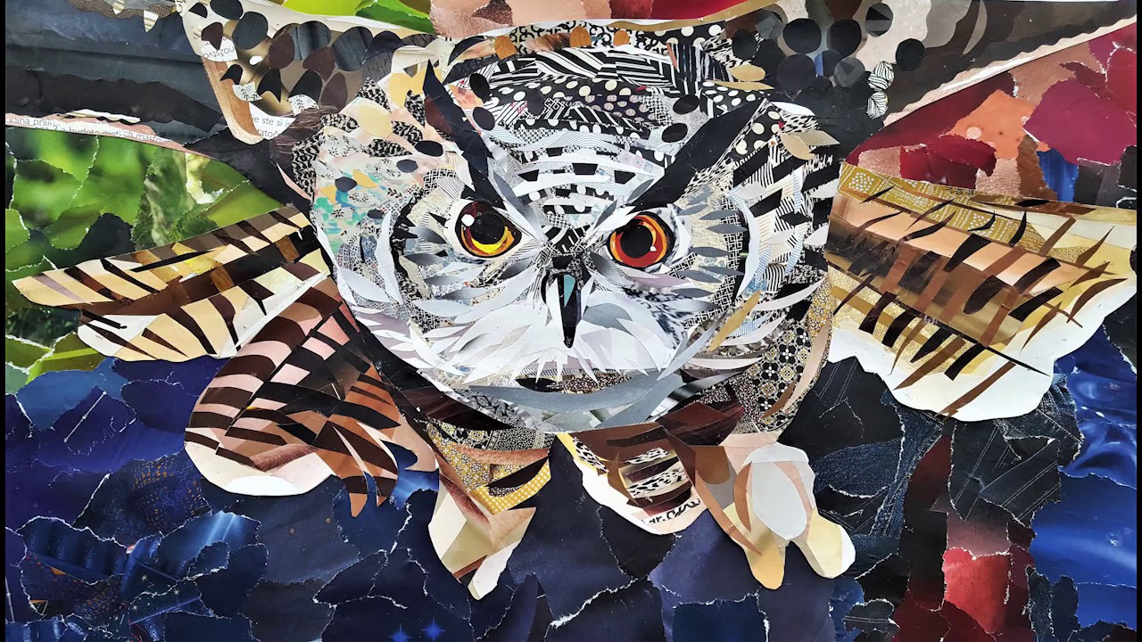 Owl collage made of old magazine paper - YouTube