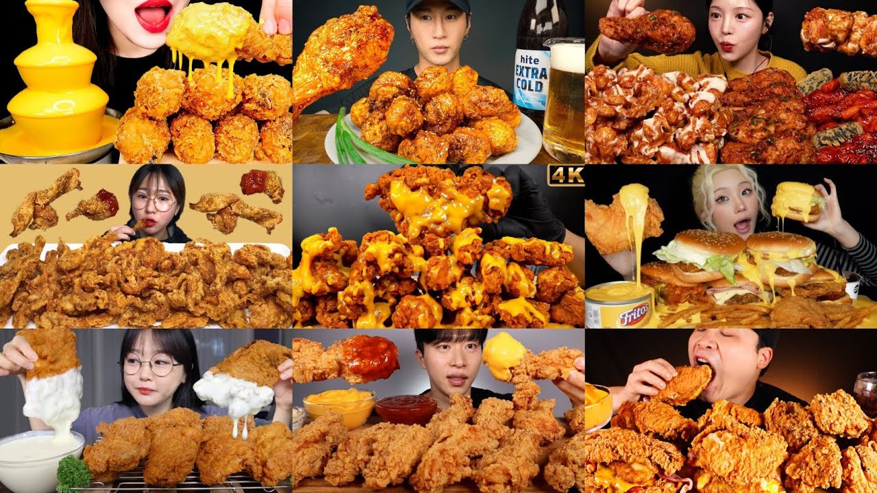 2× SPEED EATING SOUND | CRISPY FRIED CHICKEN, CHEESE SAUCE & BURGER ...
