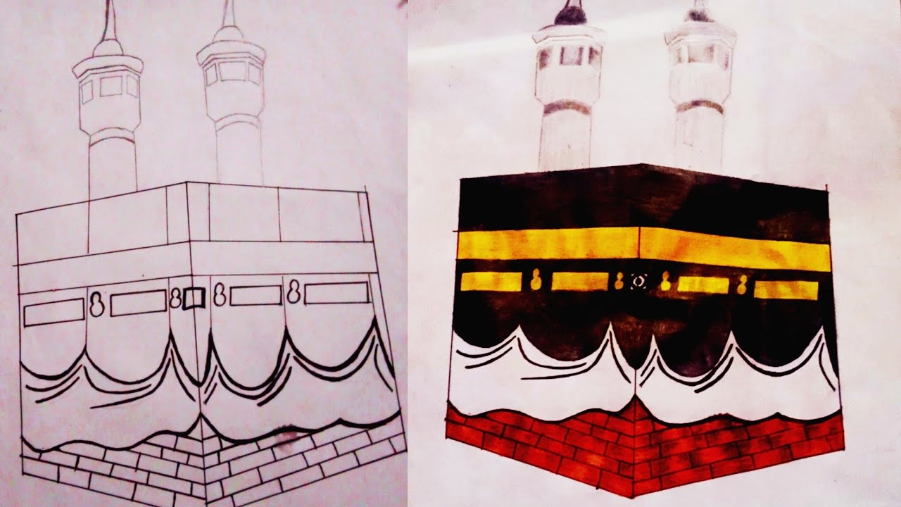 How to Draw Kaaba Step by Step | Easy Makkah Kaaba Drawing Tutorial for ...