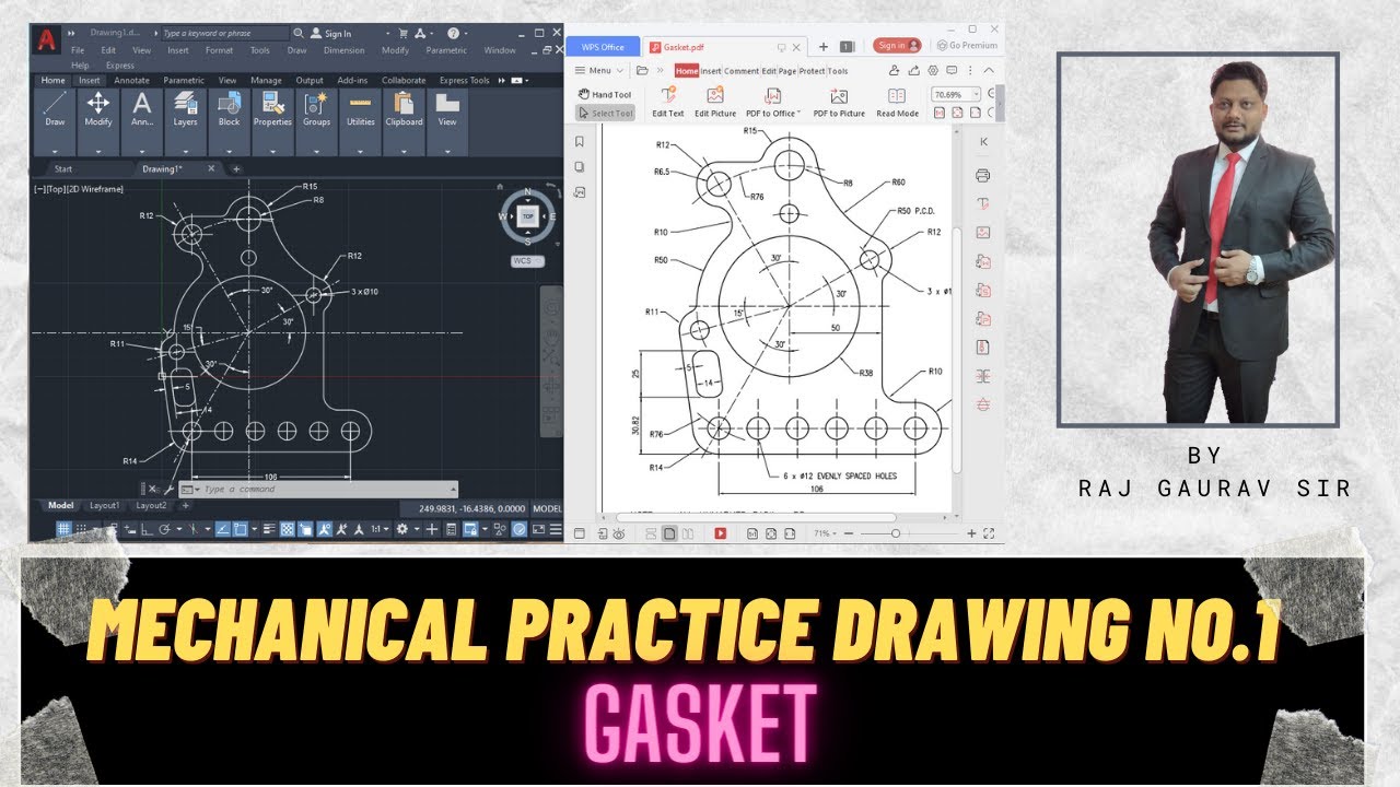 Mechanical AutoCAD 2d Practice Drawings | Exercise 1 | GASKET ...