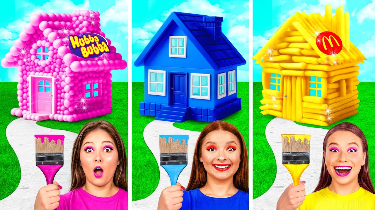 One Colored House Challenge | Sweets vs Chocolate vs Fast Food by GoFun ...