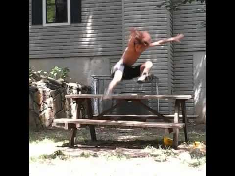 Jumping over picnic table - YouTube
