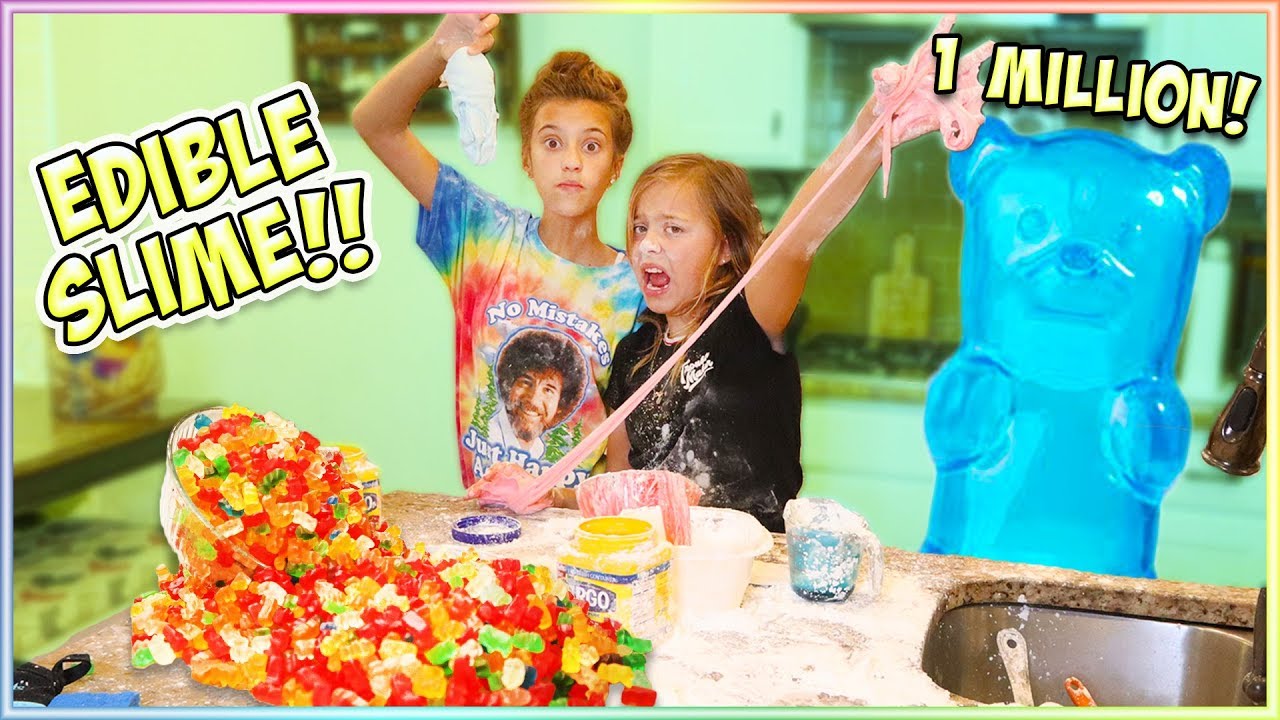 WE MADE EDIBLE SLIME WITH OUR 1 MILLION GUMMY BEARS!! - YouTube