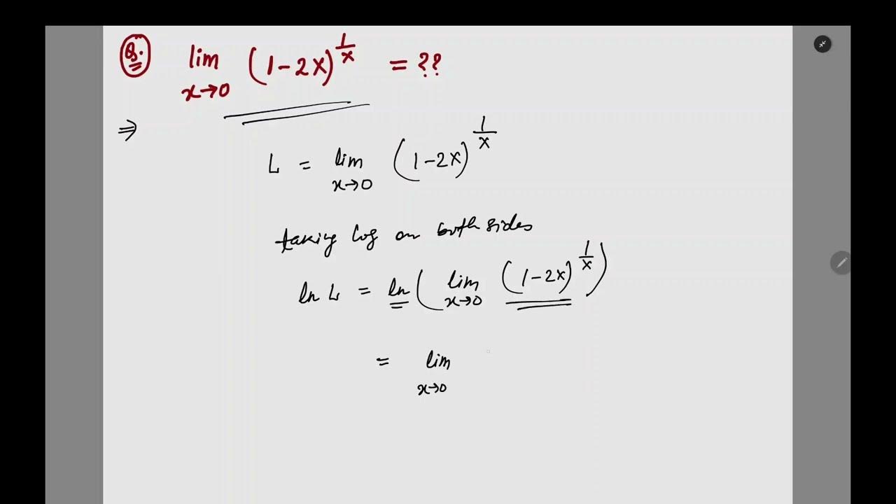 Evaluate limit x approaches 0 (1 - 2x)^1/x | IITJEE Maths - YouTube