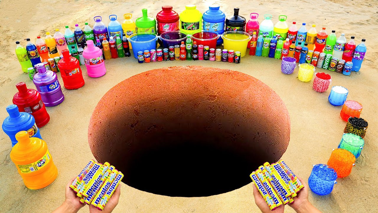 Big Toothpaste Eruption from Giant Mirinda, Mtn Dew, Fanta, Pepsi ...