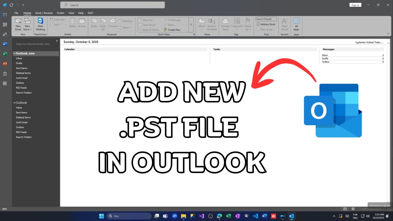 How to add new PST file in Outlook - YouTube