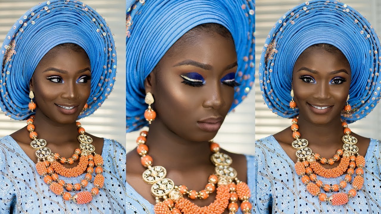 NIGERIAN BRIDAL MAKEUP TUTORIAL : Blue Cut Crease Eyeshadow with ...