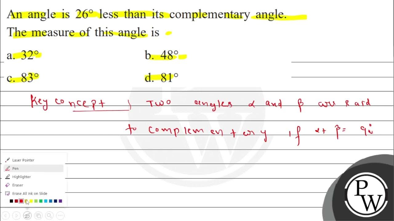 An angle is \( 26^{\circ} \) less than its complementary angle. The measure of this angle is a ...