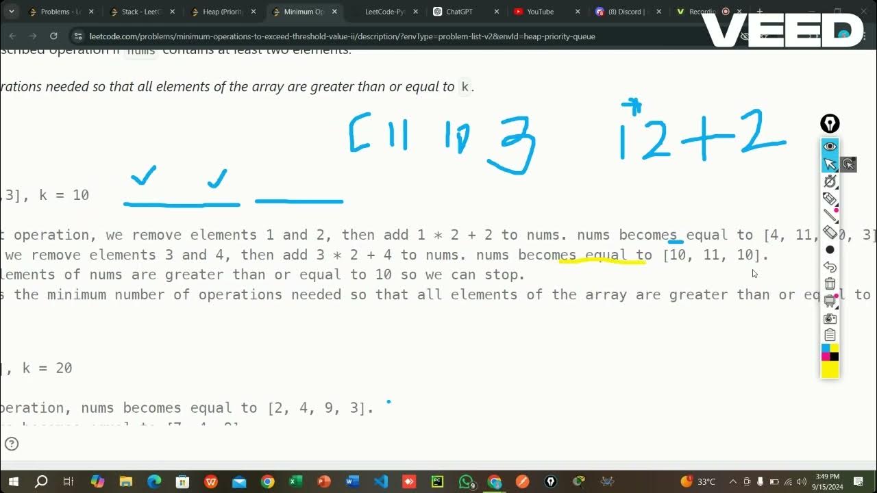 Minimum Operations To Exceed Threshold Value Leetcode 3066 Prioirity Queues Python Youtube