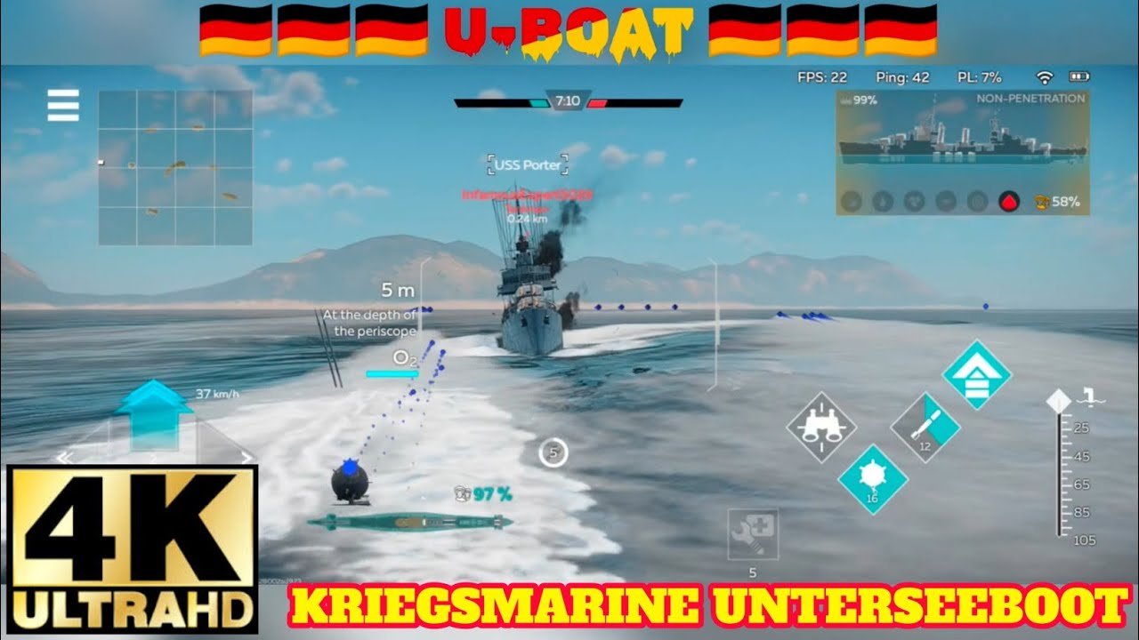 War Thunder Mobile : German U-Boat Type VII Class Gameplay - YouTube