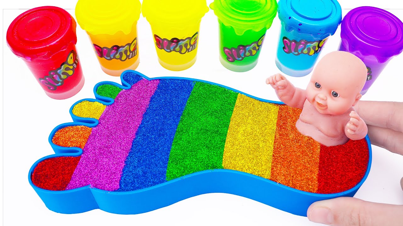 Satisfying Video | DIY How to Make Rainbow Foot Mixing Glitter Slime in ...