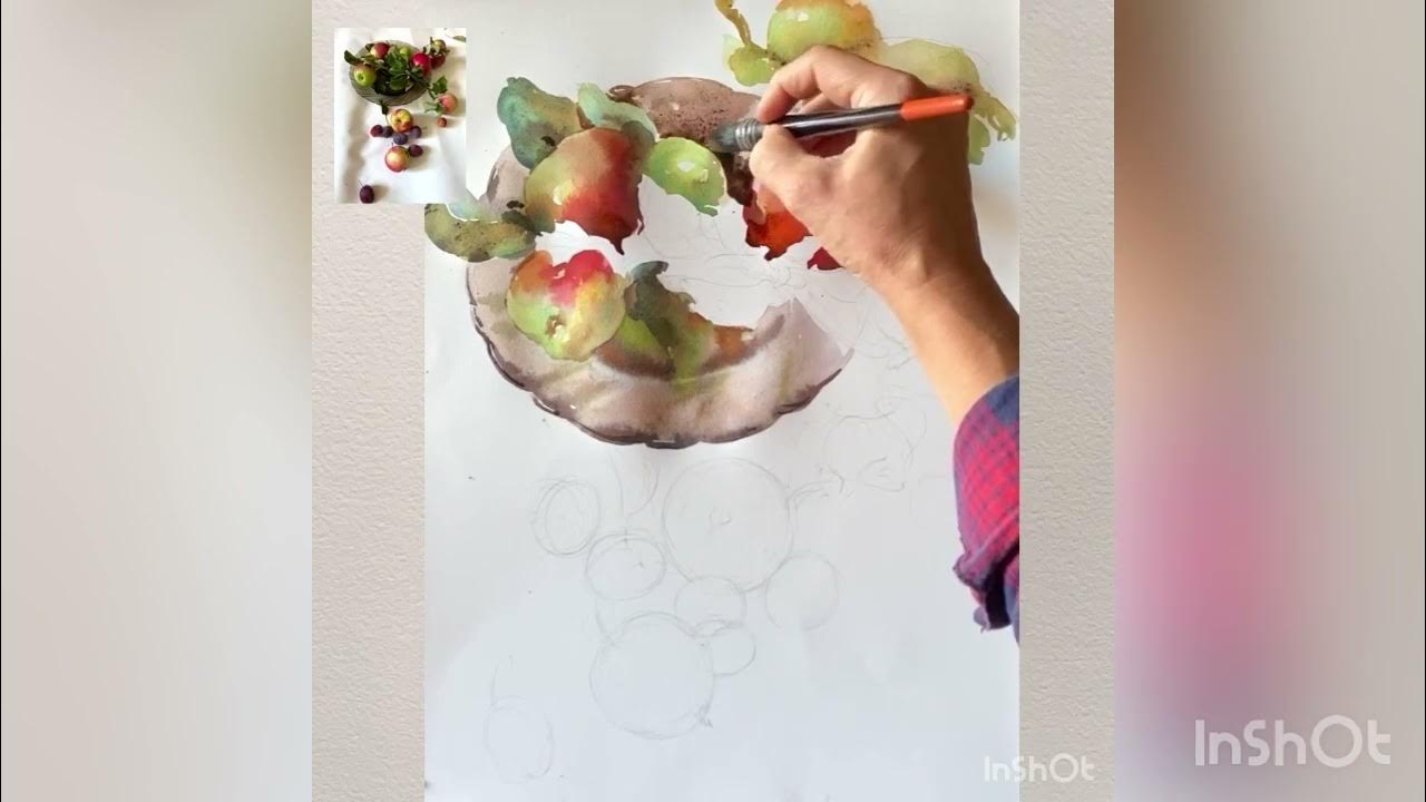 Тарелка с яблоками, акварель - YouTube