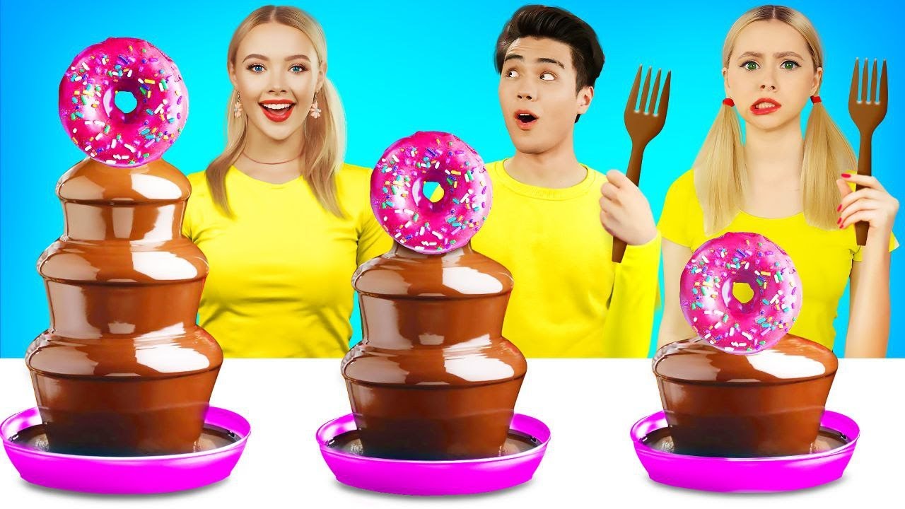 Chocolate Fountain Fondue Challenge | Last To Stop Eating Chocolate VS ...