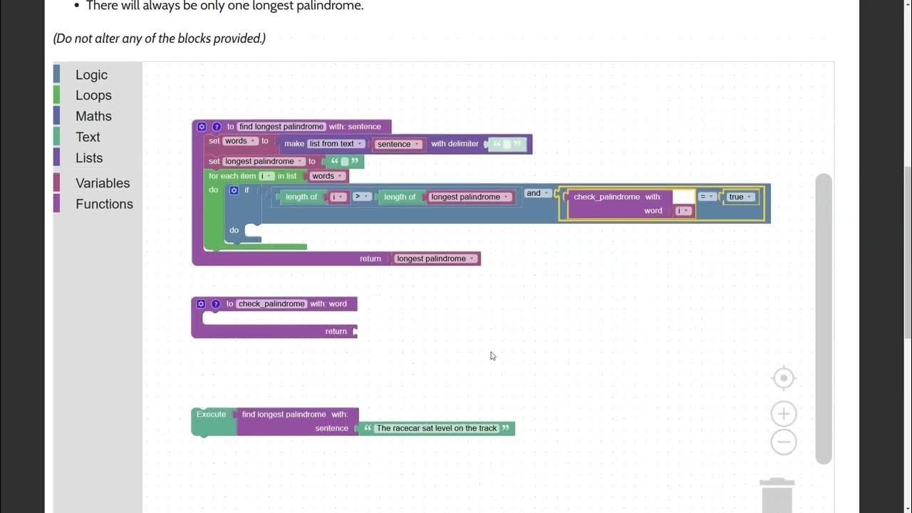 Longest Palindrome - UK Bebras Coding Challenges (New 2025) - Blockly - Explorers - YouTube