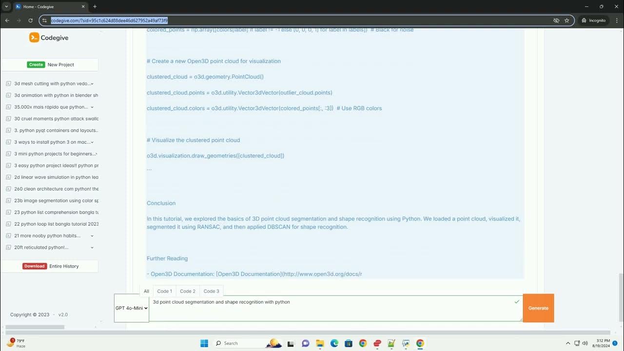 3d point cloud segmentation and shape recognition with python - YouTube