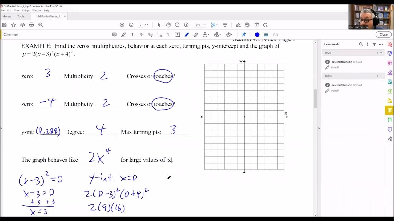 Graphing a Polynomial by Finding Zeros, Multiplicities, and End Behavior Ex 2 - YouTube