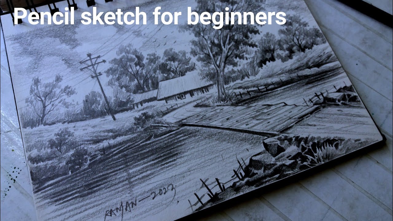 Pencil drawing scenery // Pencil sketching tutorial for beginners ...