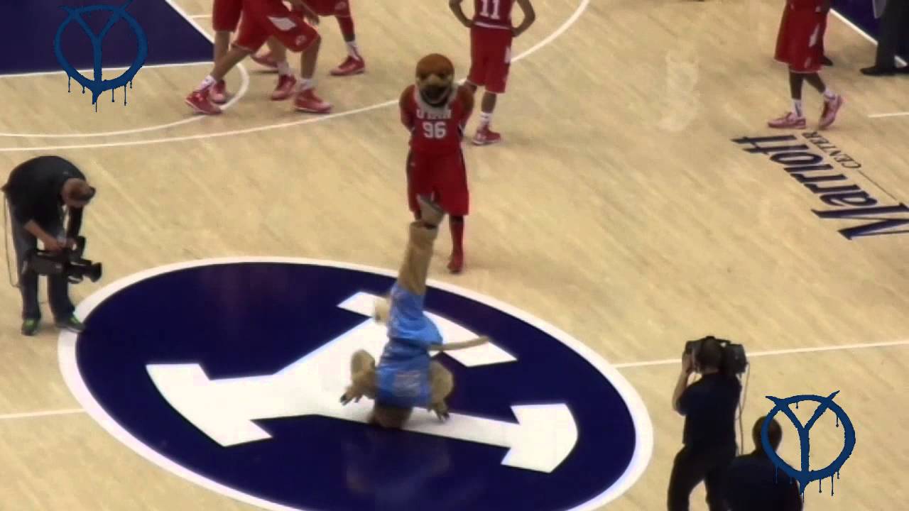 12/10/14 Mascot face-off BYU's Cosmo & Yewtah's Swoop with PSA - YouTube