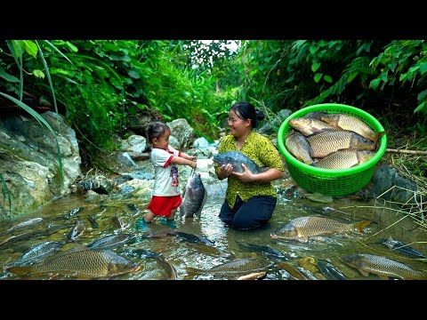 A day of rare good fortune: Single mother caught a huge school of fish in small stream.