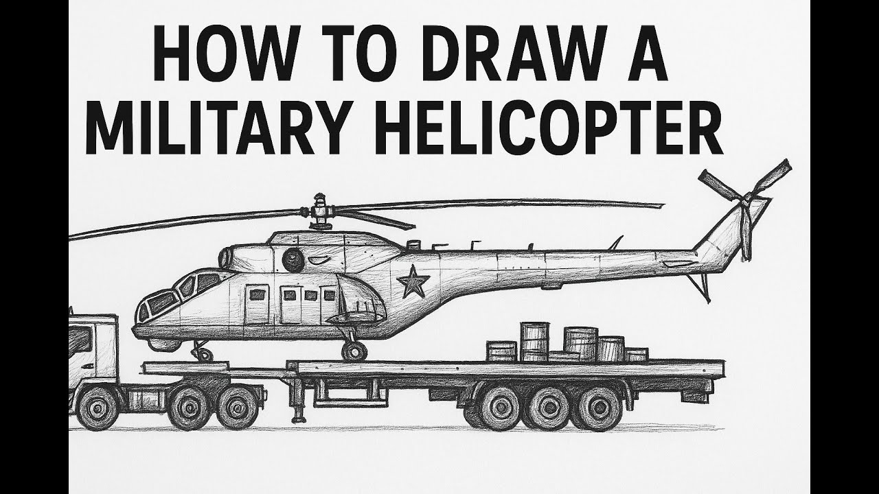 Military Helicopter Drawing | How to Draw a Truck Carrying a Helicopter ...