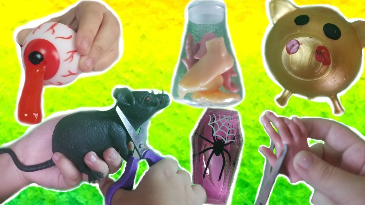 Cutting Open Squishy Rat GOLDEN Water Stress balls Human Squishy parts ...