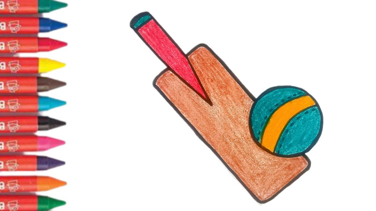 Cricket Bat and Ball drawing and coloring for kids/How to draw Bat and ...