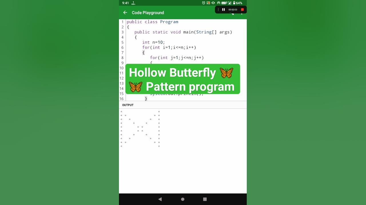 Hollow Butterfly pattern program | Java Program #Java #Programming - YouTube