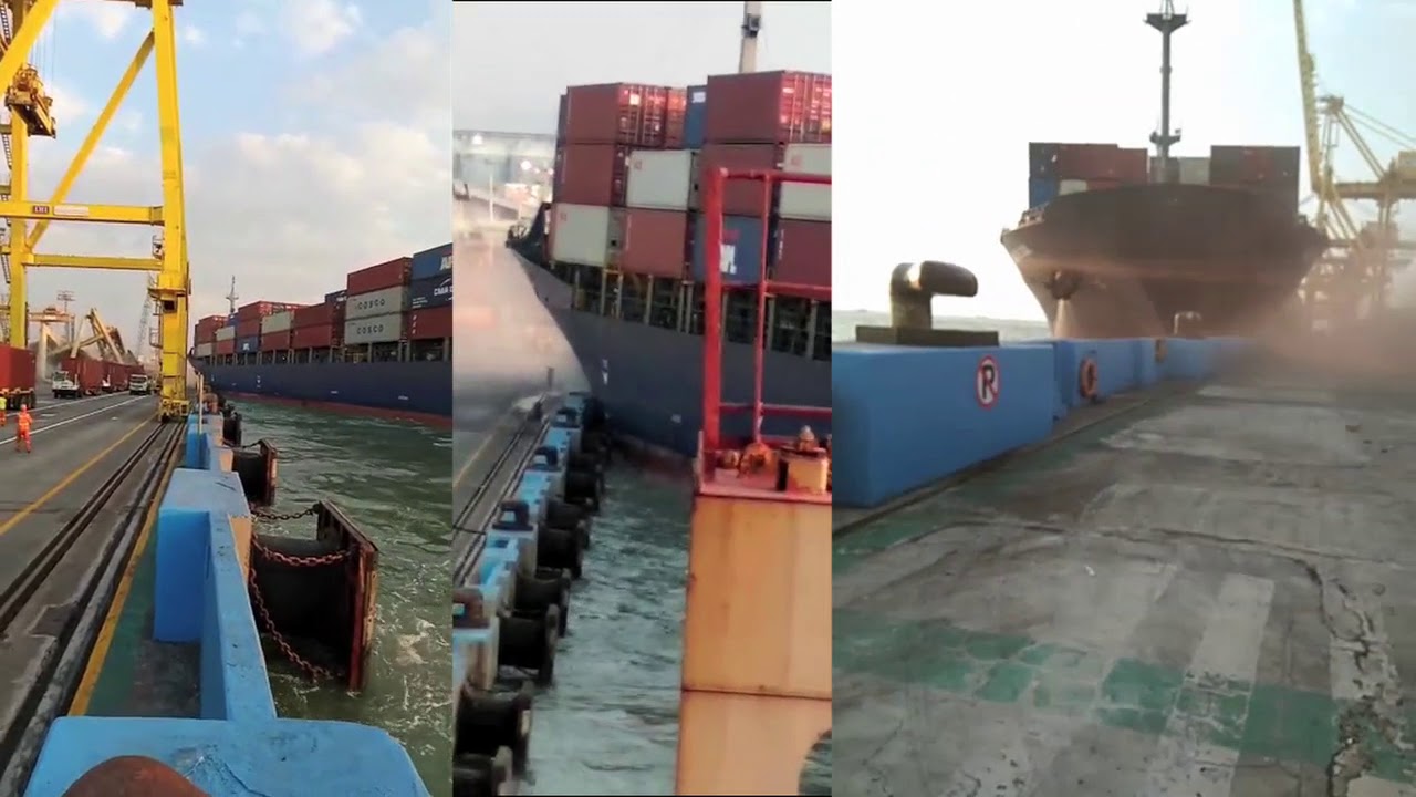 Container Cargo ship crash Harbour - MV Soul of Luck - Panama Flag ...