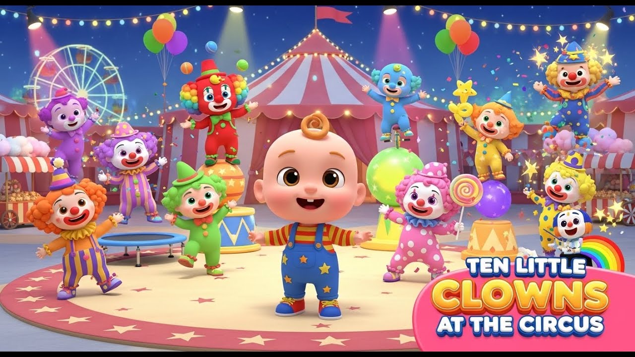 Ten Little Clowns at the Circus | Fun Counting Song for Kids | Circus ...