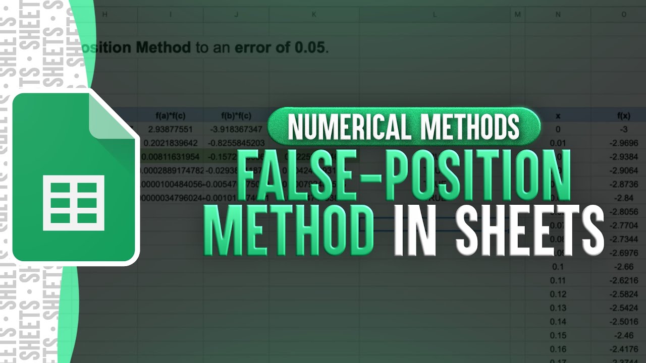 False Position Method In Google Sheets | Numerical Methods - YouTube