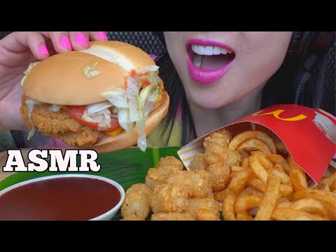 ASMR CHICKEN BURGER + TATER TOTS CURLY FRIES + FIRE SAUCE (EATING SOUNDS) NO TALKING | SAS-ASMR