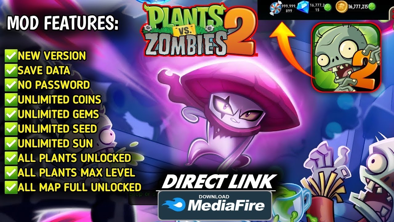 PLANTS VS ZOMBIES 2 MOD APK 11 3 1 ALL PLANTS UNLOCKED, MAX LEVEL, SUN ...