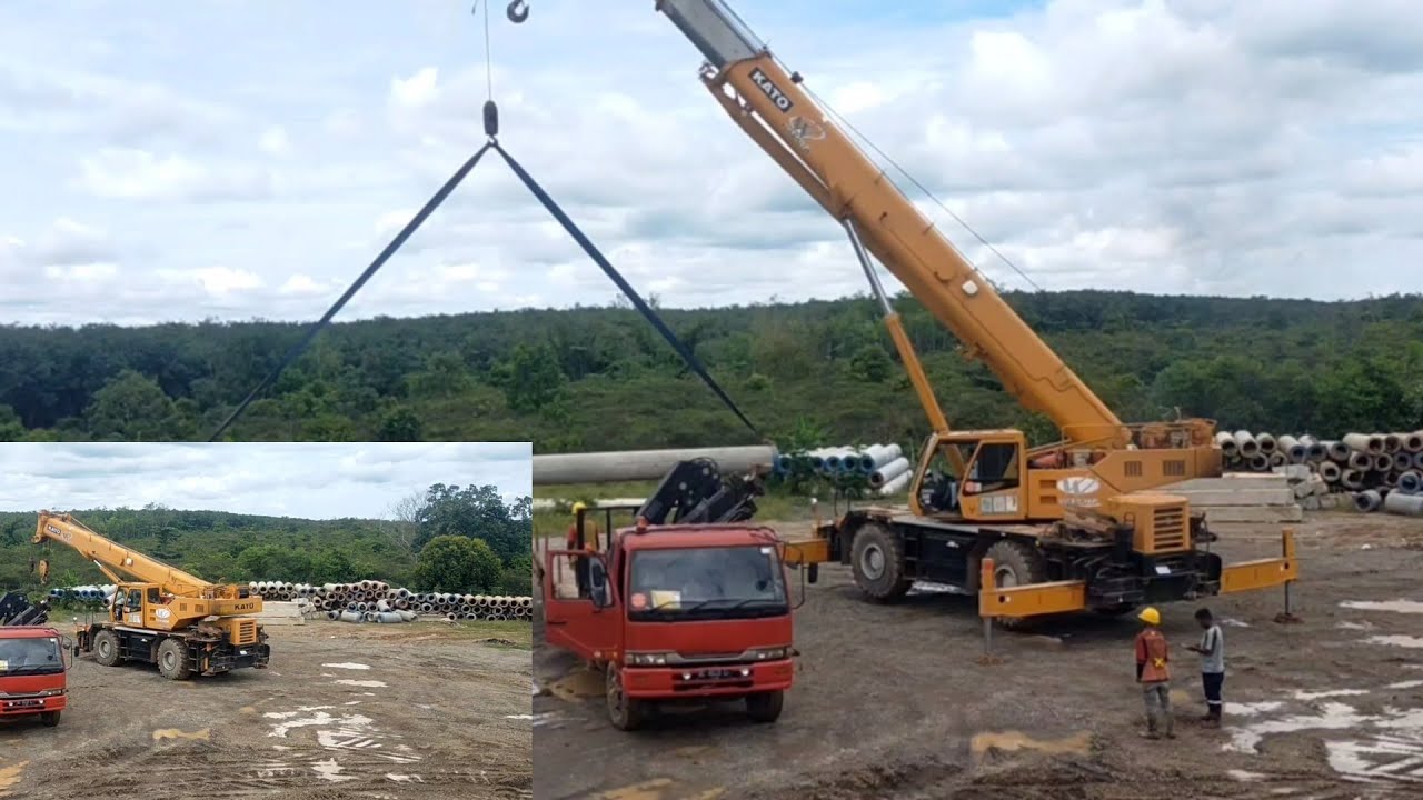 Proses Muat Tiang Pancang | Paku Bumi ke Mobil Truk Trailer | Mobil ...