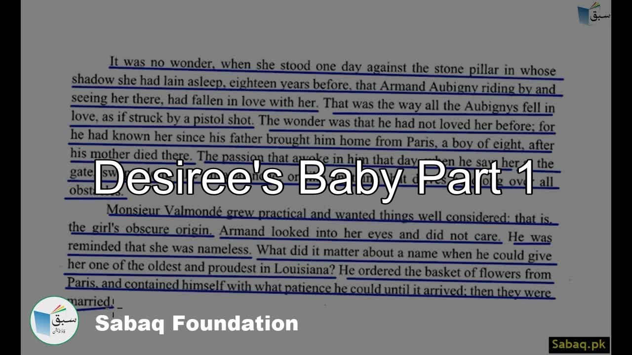 Desiree's Baby Part 1, English Lecture | Sabaq.pk - YouTube