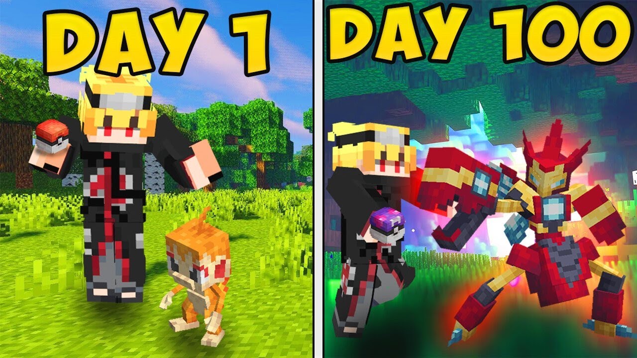 I Survived 100 DAYS of HARDCORE Pokémon Minecraft Madness - YouTube