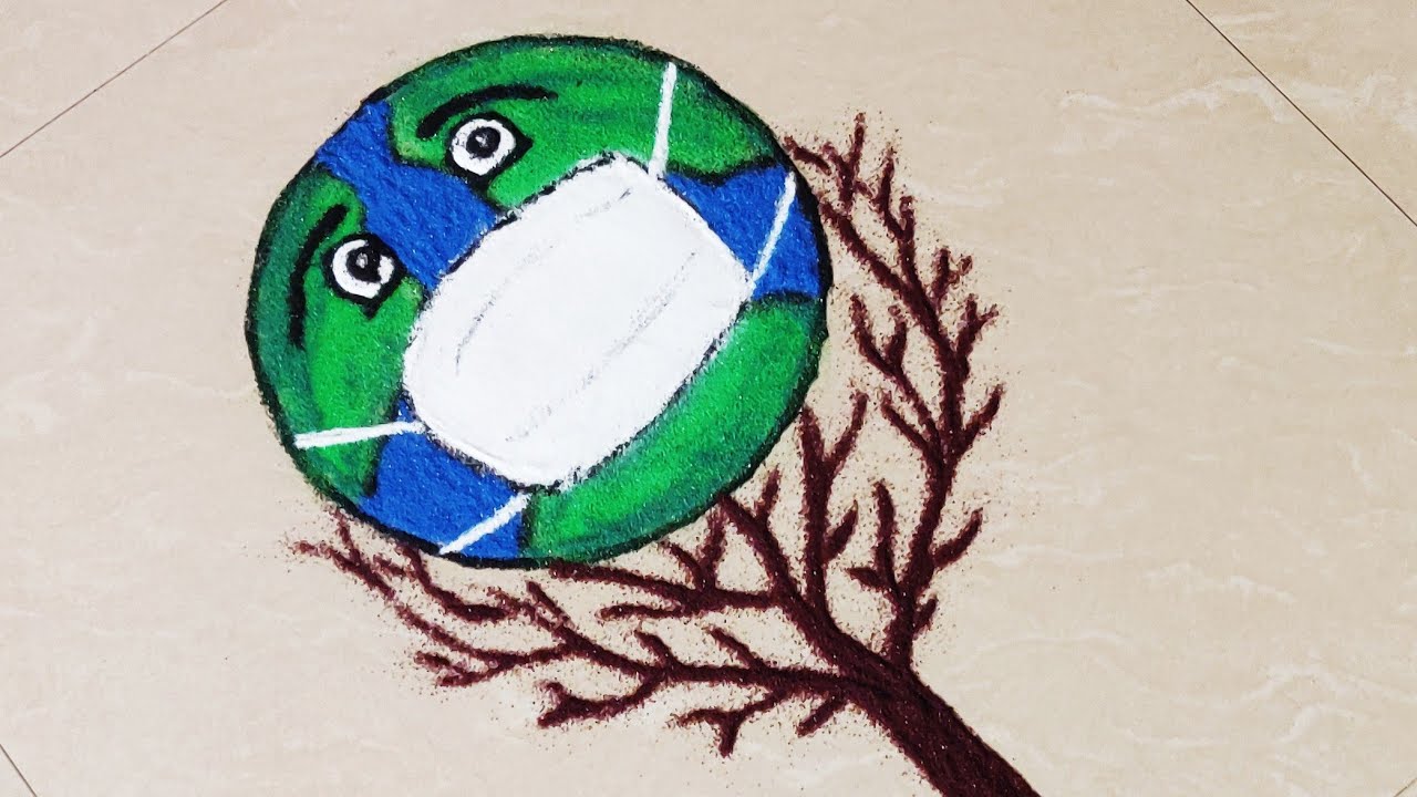 World Health Day & Earth Day Rangoli Design. Stay at home, stay safe ...