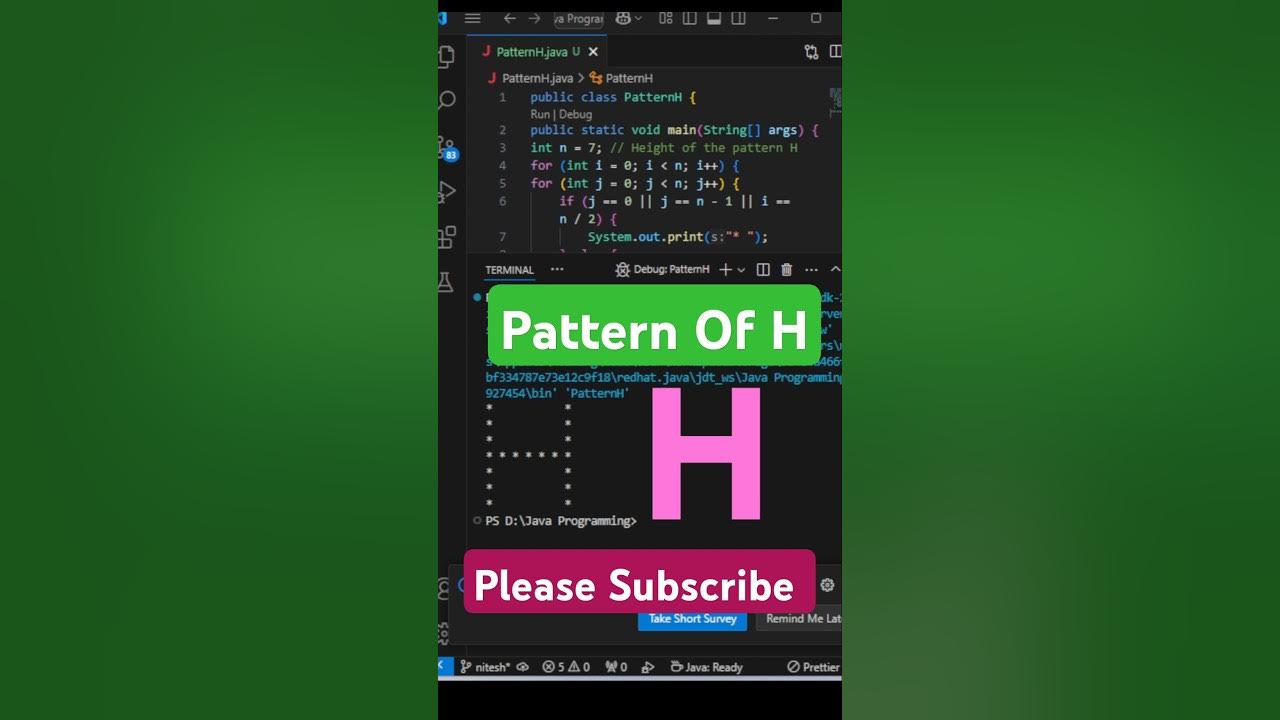 How to Print Character 'H' in Java | #shorts #java #coding #codingshorts #shortsvideo #viralcode ...