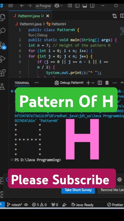How to Print Character 'H' in Java | #shorts #java #coding #codingshorts #shortsvideo #viralcode ...